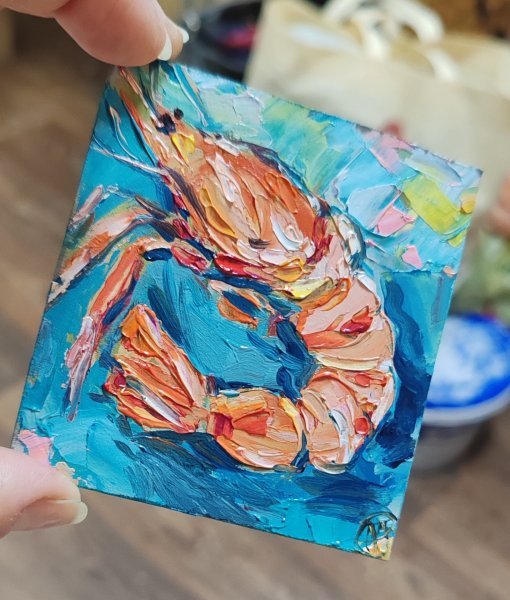 Prawns Painting Seafood Art Painting by Alina Skorokhod