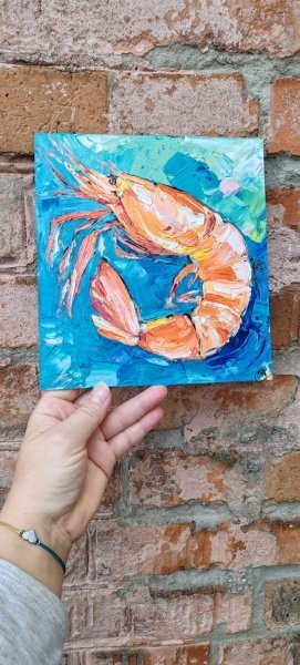 Prawns Painting Seafood Art Painting by Alina Skorokhod