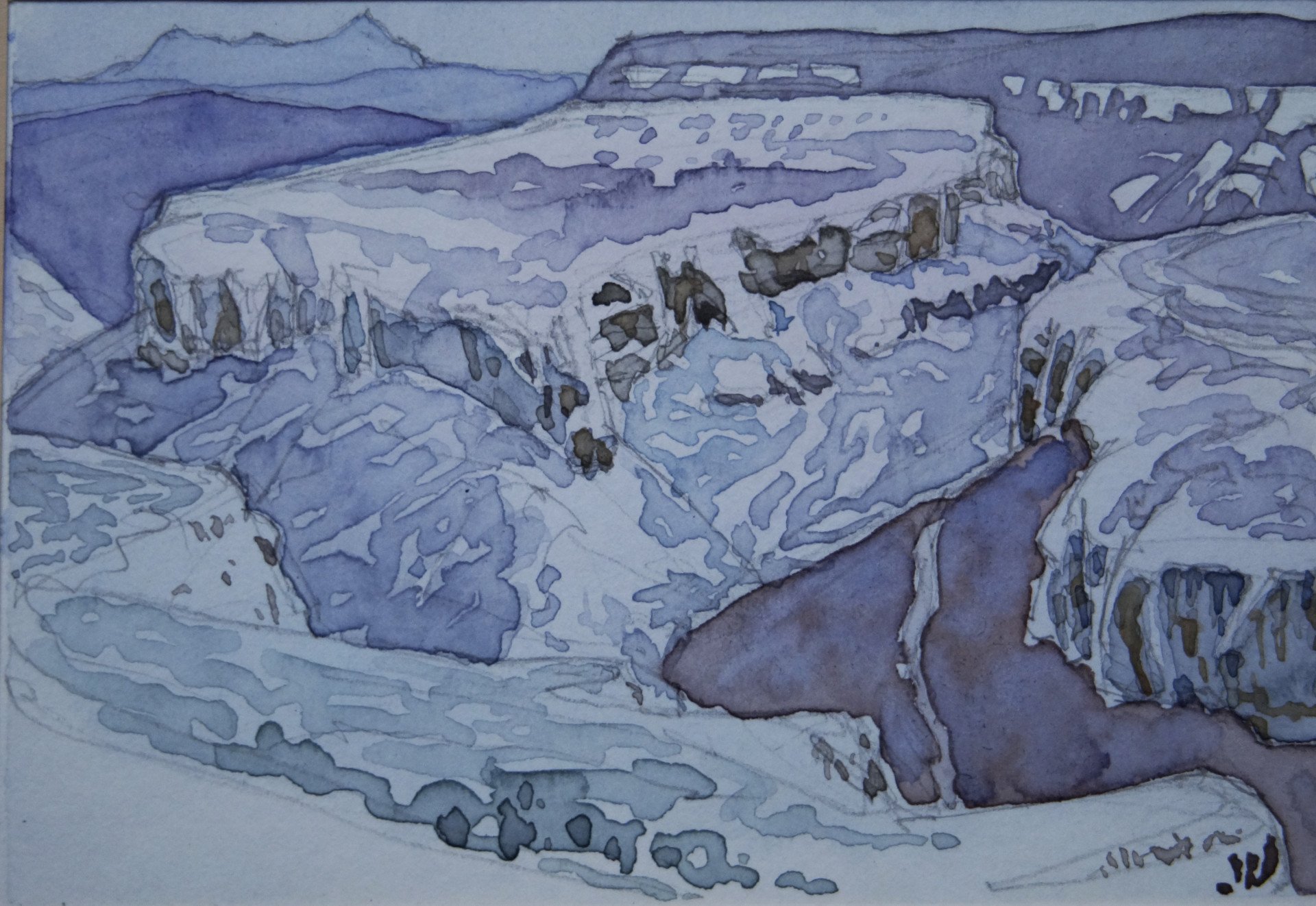 Flat mountains. Drawing - Alexander Zgursky