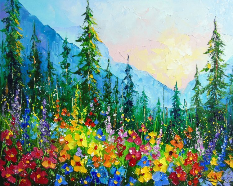 Alpine meadow Painting by Olha Darchuk - Jose Art Gallery