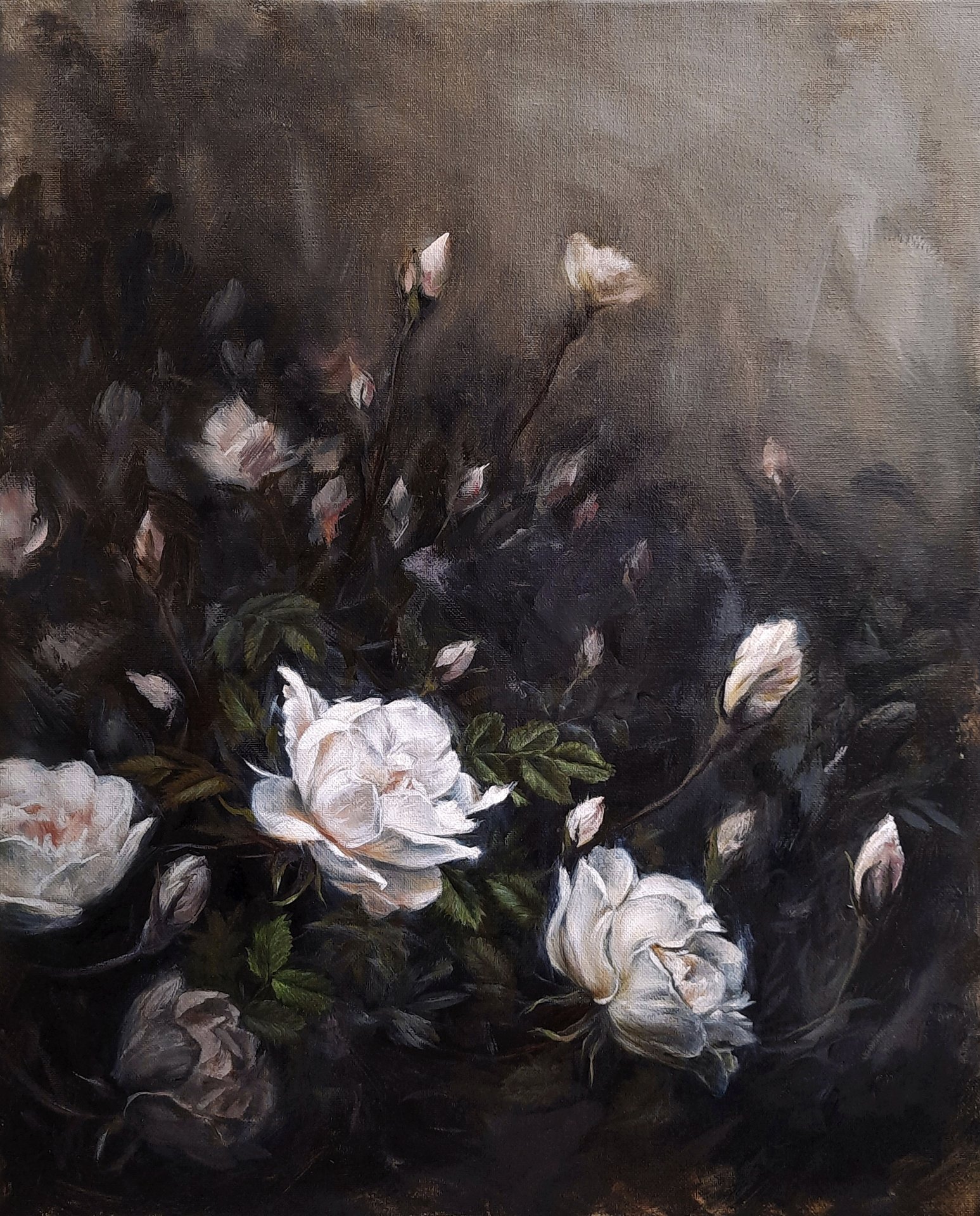 Twilight Roses Painting by Katsiaryna Parukava
