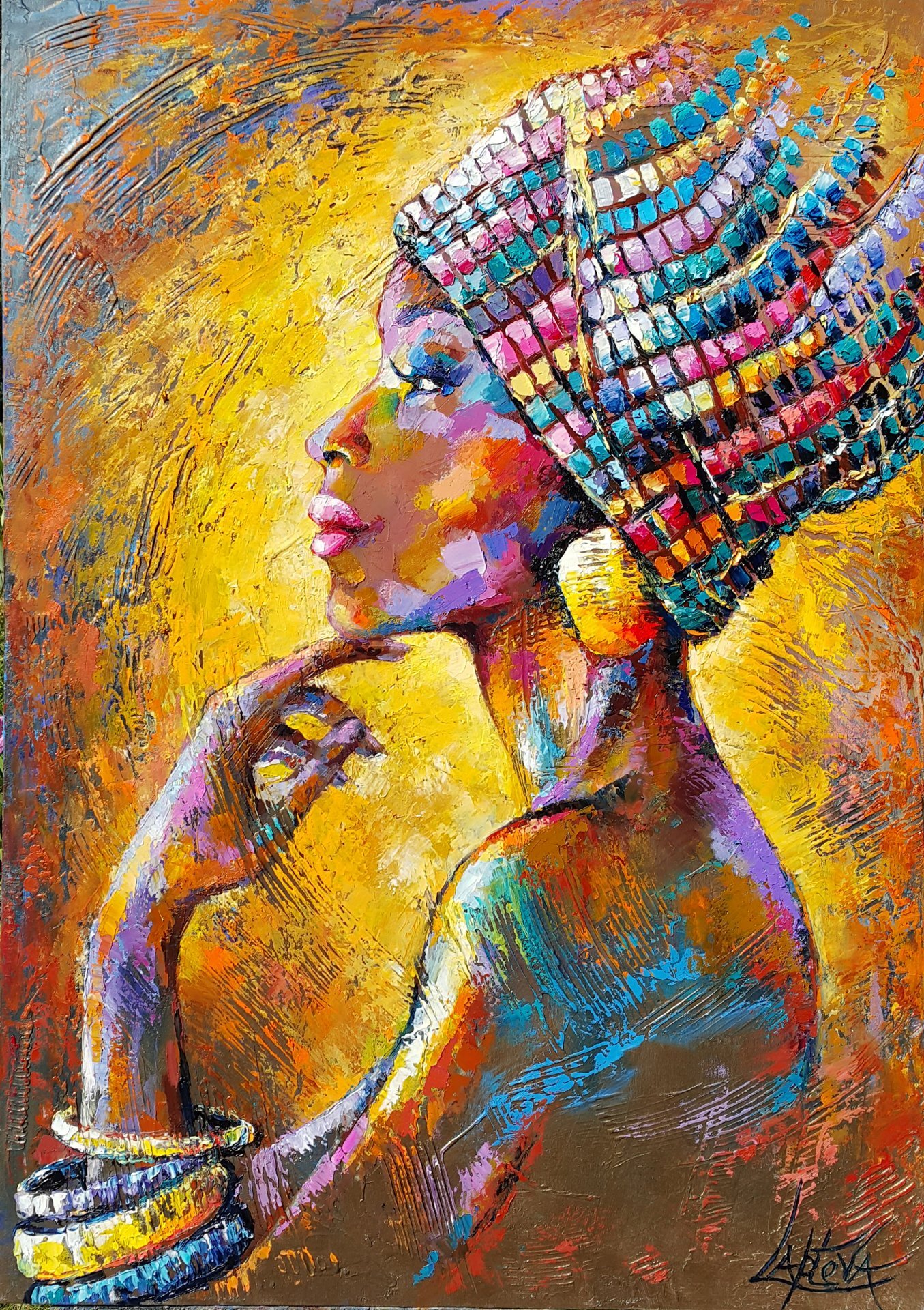 Retrato de mujer africana Pintura de Viktoria Lapteva