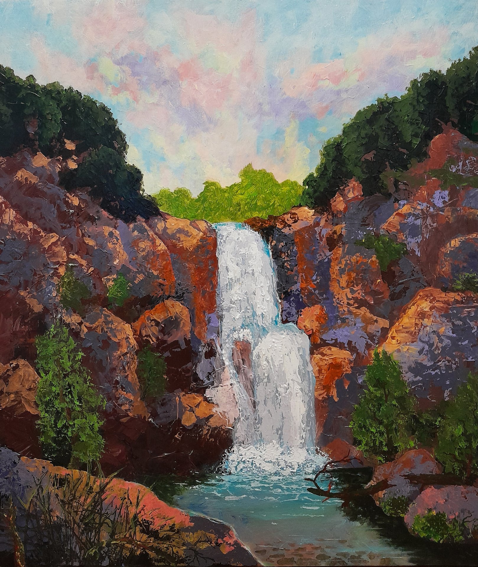 Acrylic painting waterfall Painting by Anton Zapotochny(Dovzhenko)