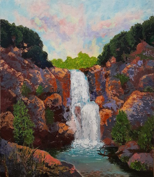 Acrylic painting waterfall Painting by Anton Zapotochny(Dovzhenko)