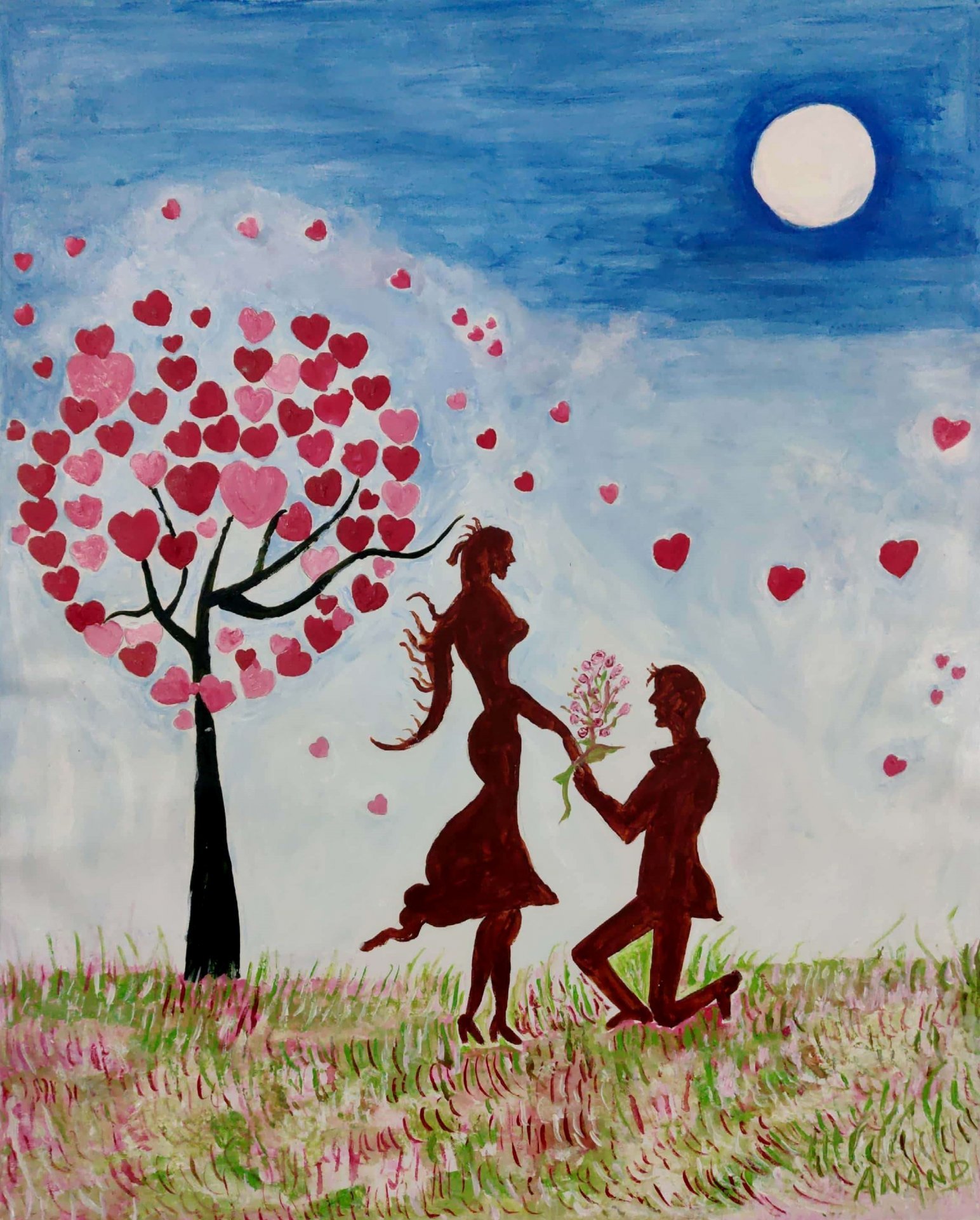 A ROMANTIC SCENE Painting by ANAND MANCHIRAJU