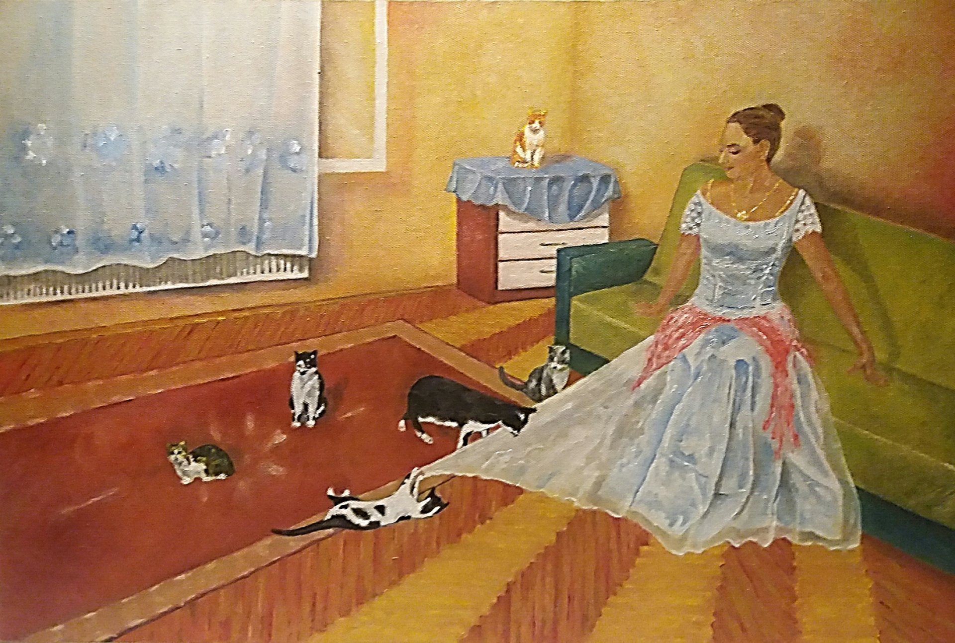 Wedding Joy Lady and Cats Painting by Kamil Murat