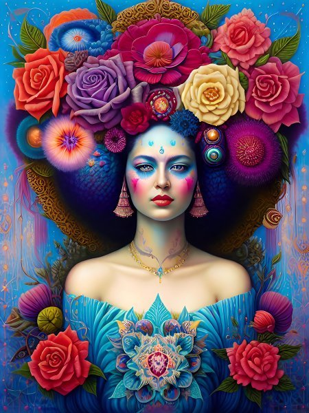 Floral Goddess Portrait Painting by MeaHau