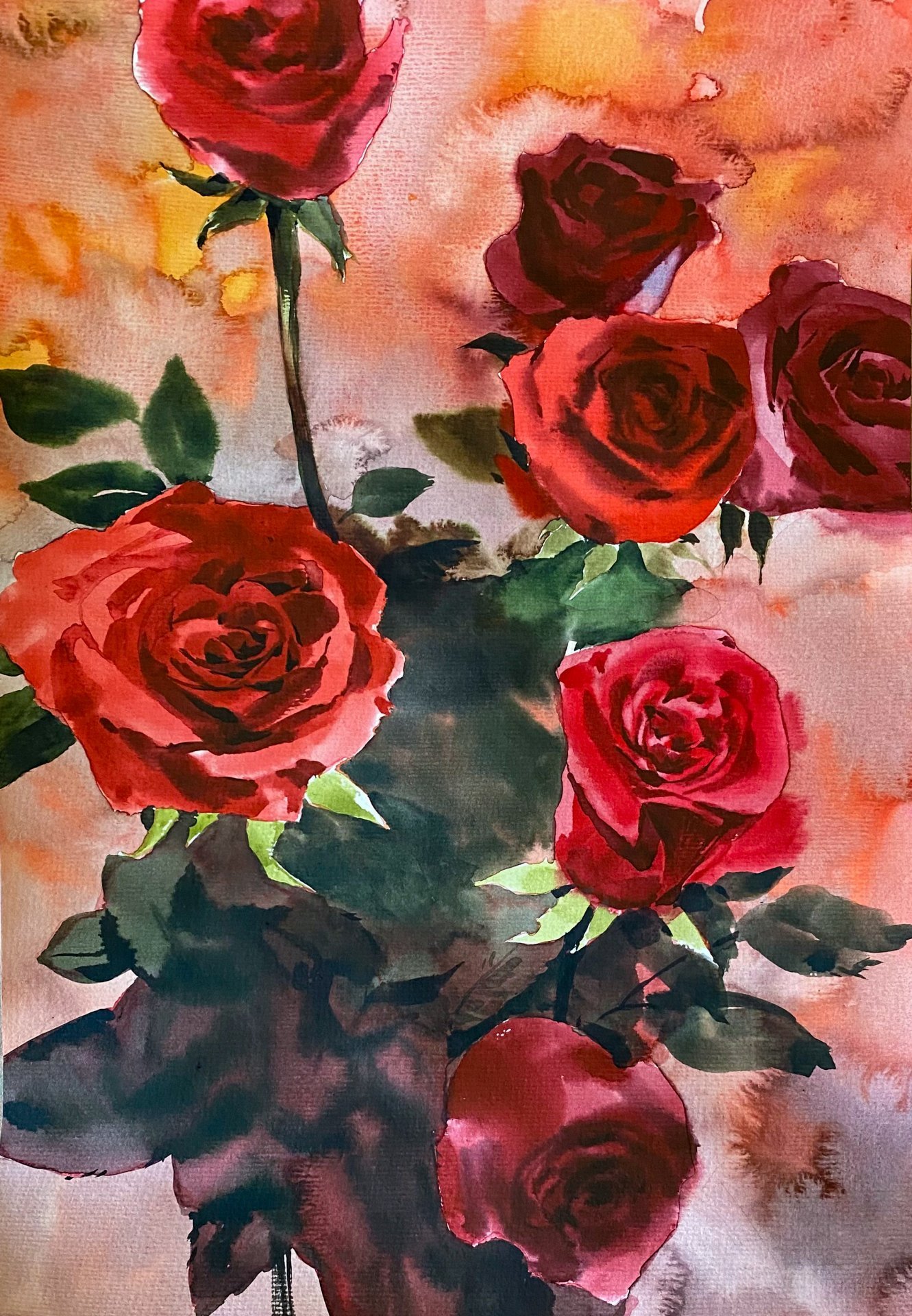Red Roses: A Study of Love and Romance Painting by Oleksandra Karaulna