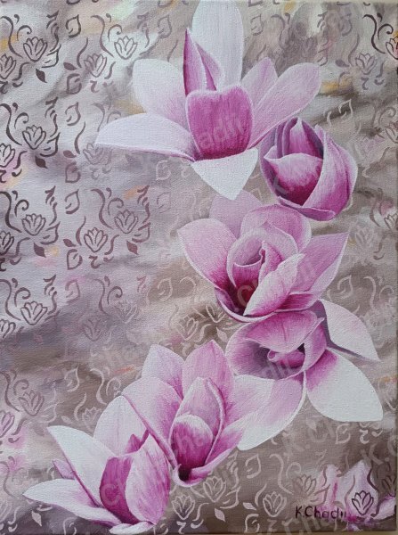Magnolia Flower Acrylic Paintings