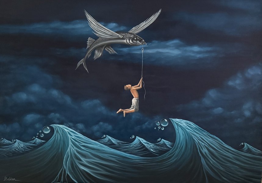 Flying Boy: Oleaje del océano Pintura de Beklan Kizilcay
