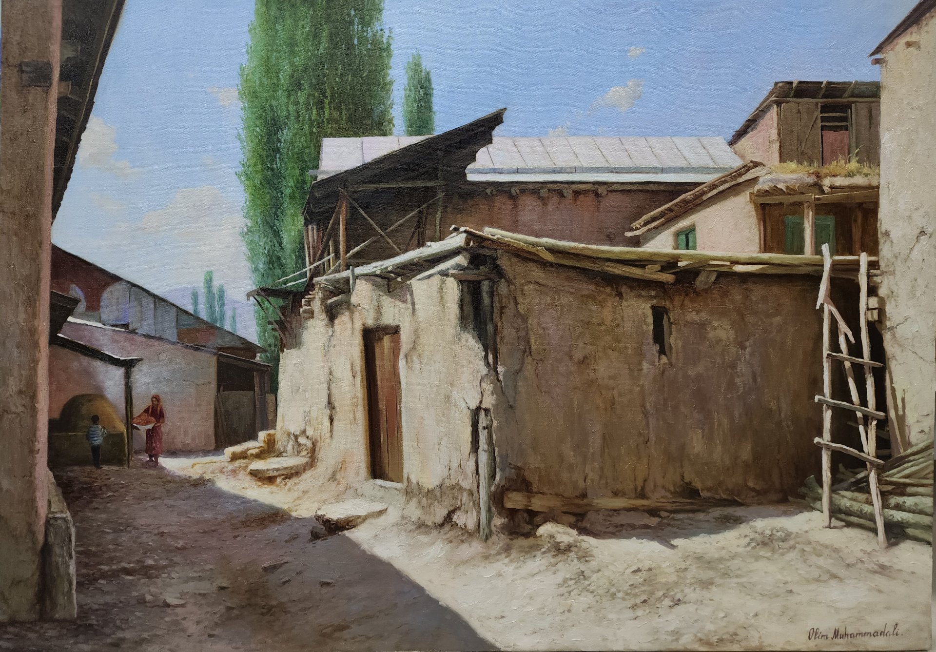Gilan's Old Village: A Realistic View Painting by Olim Muhammadali