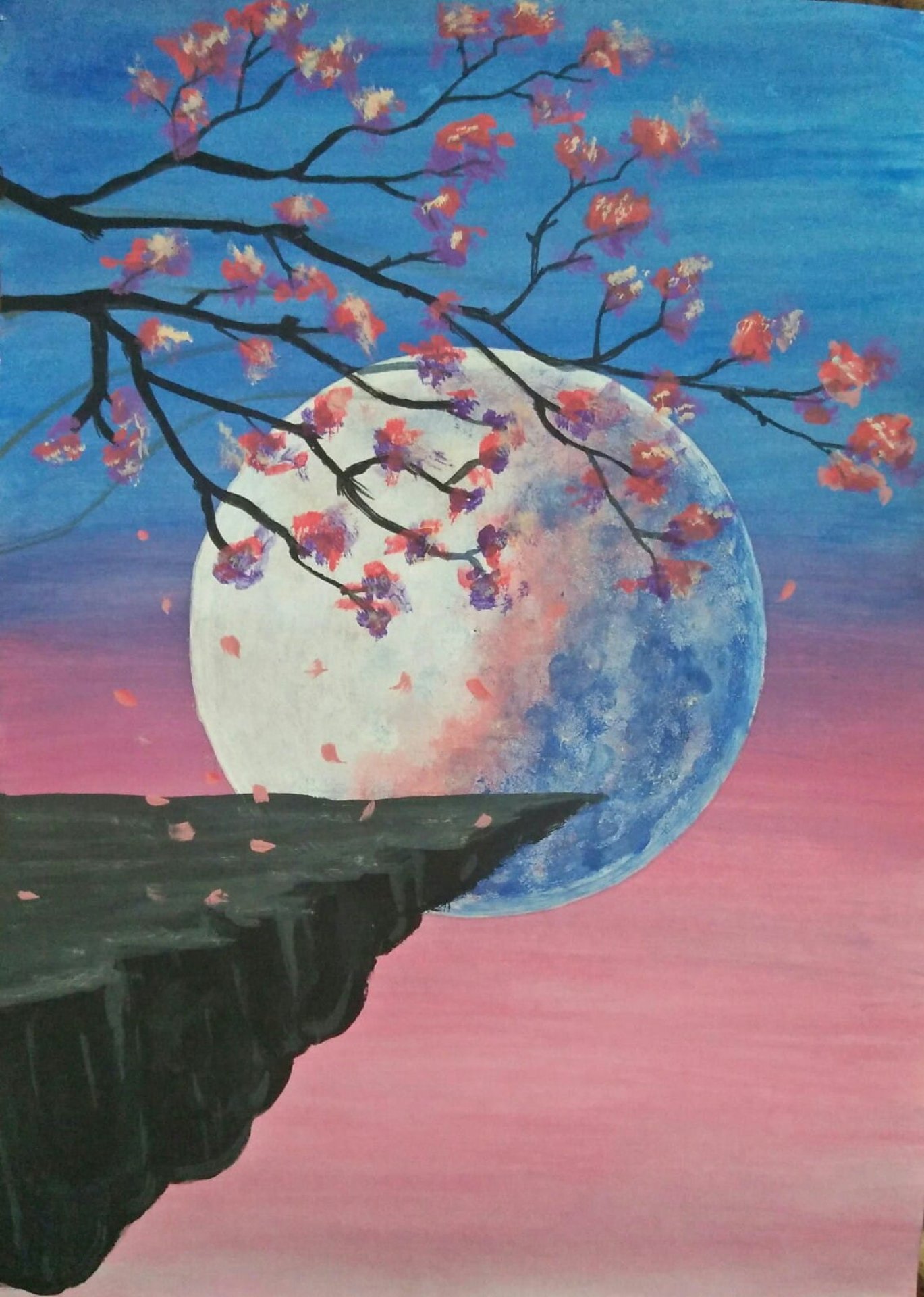 Moonlit Blossoms Painting by SadiyaK - Jose Art Gallery