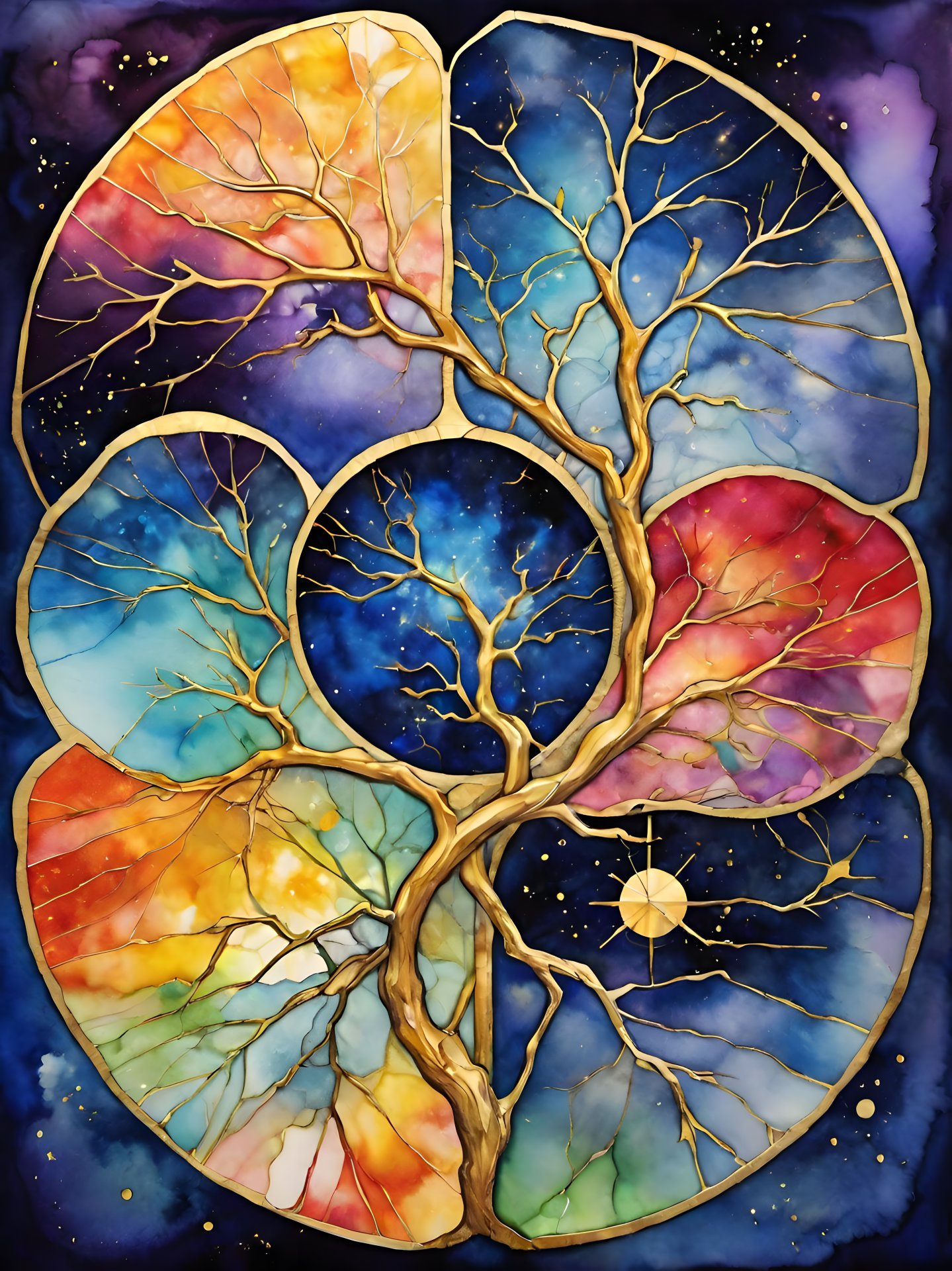 Golden Space Tree: Mystical Reflections Digital Art - MeaHau