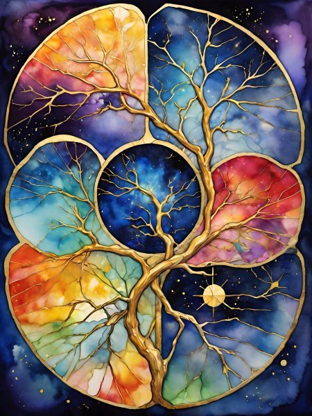 Golden Space Tree: Mystical Reflections Digital Art - MeaHau