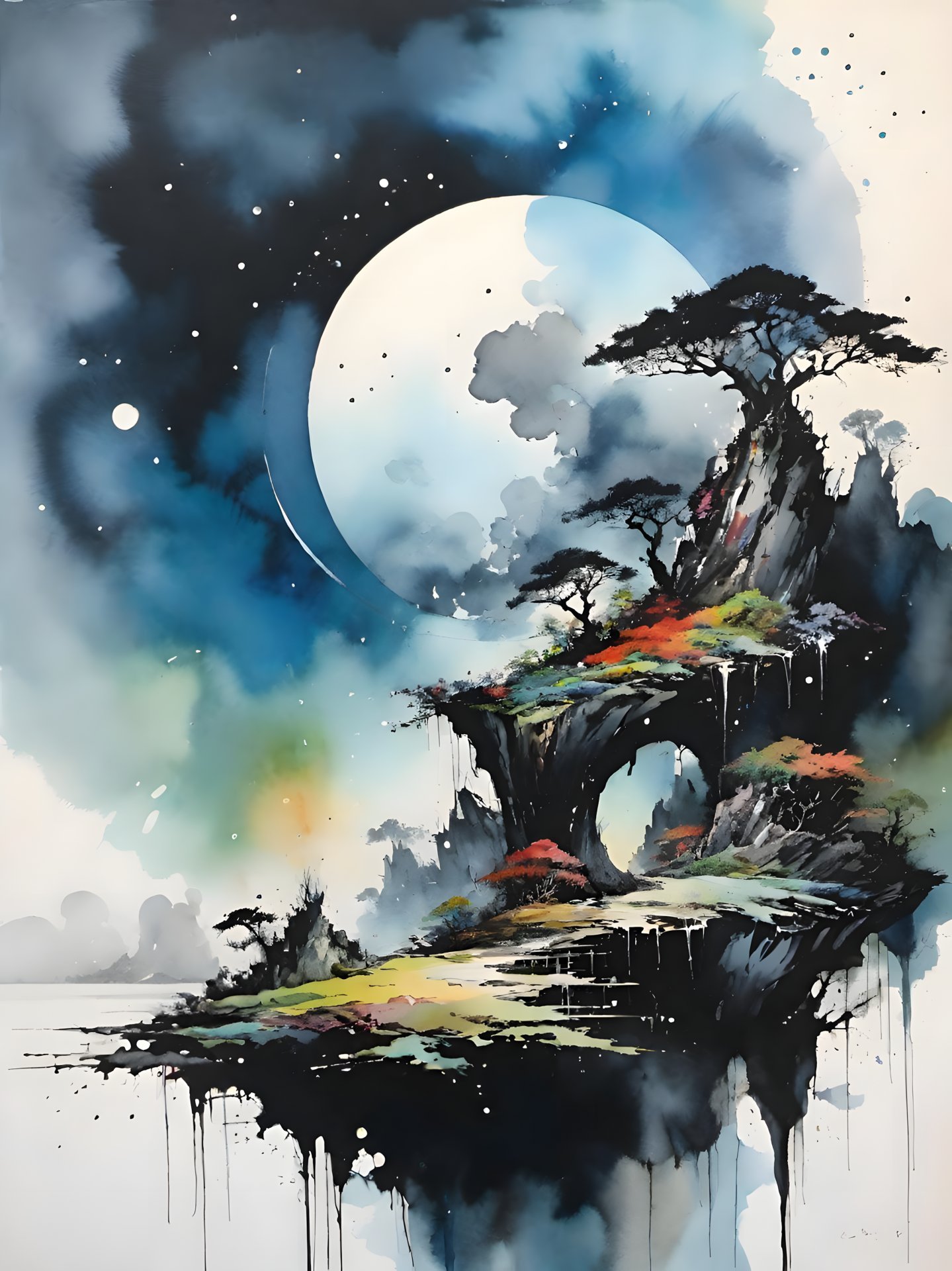 Celestial Glow: Night Island Digital Art - MeaHau