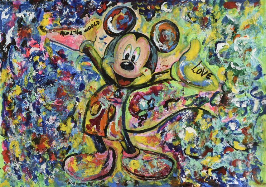 Mickey's Love for the World Painting by Linda Naili