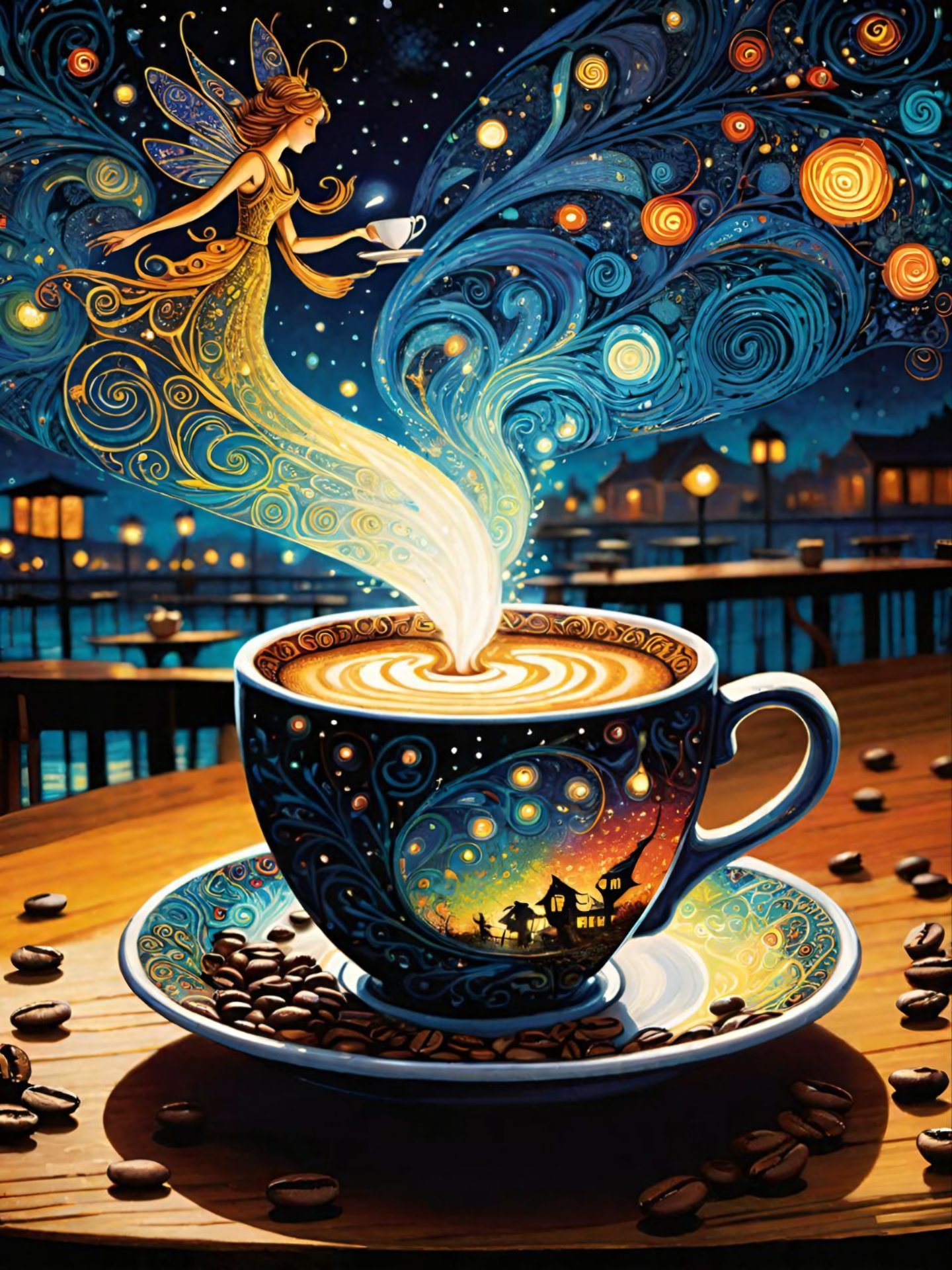 Magical Coffee Dreams Night Painting by MeaHau