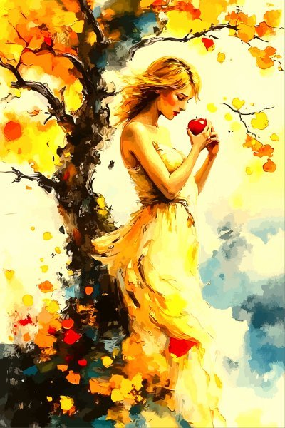 Autumn Muse with Red Apple Digital Art - Viktor Levchenko