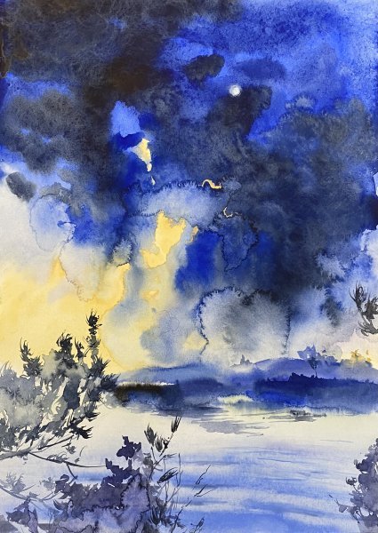 Twilight: Reflection in Water Painting by Oleksandra Karaulna