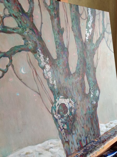 Mystical Tree: Surreal Landscape Art Painting by Aleksandra Plis