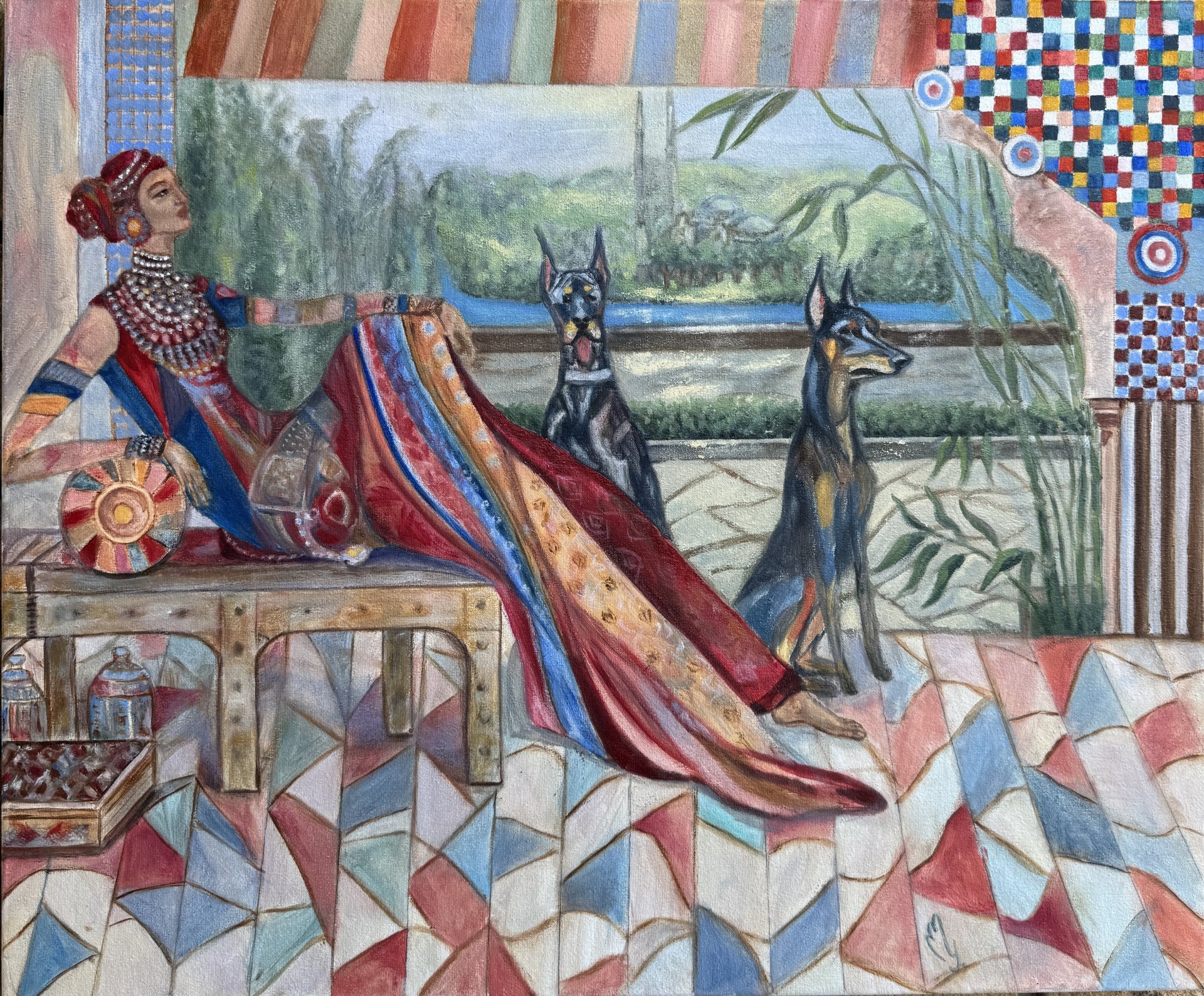 On the terrace Painting by Lela Karamanishvili