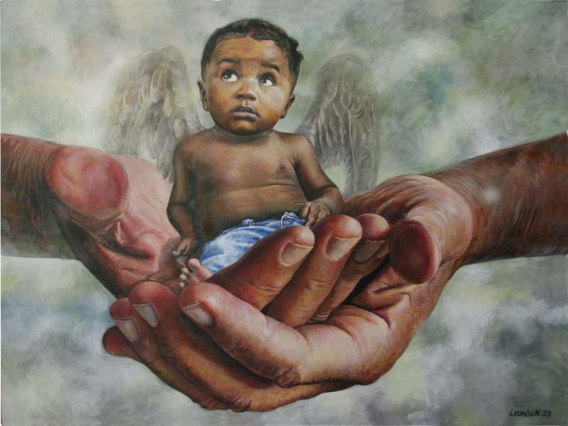 Hands from Heaven: Child's Happiness Painting by Leon Katz