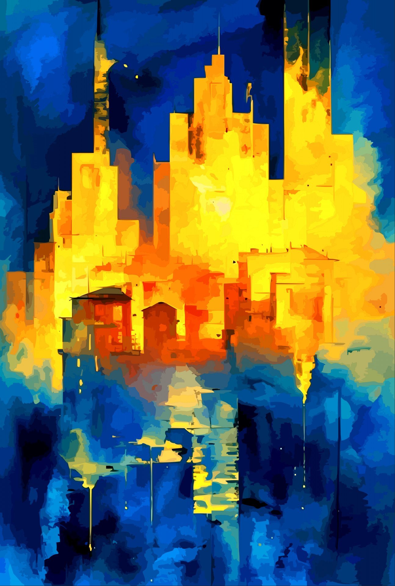 Night City Lights in Cubism Sculpture - Viktor Levchenko