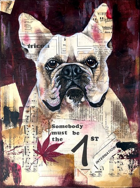 French Bulldog Vintage Collage Painting by Julia Shilo