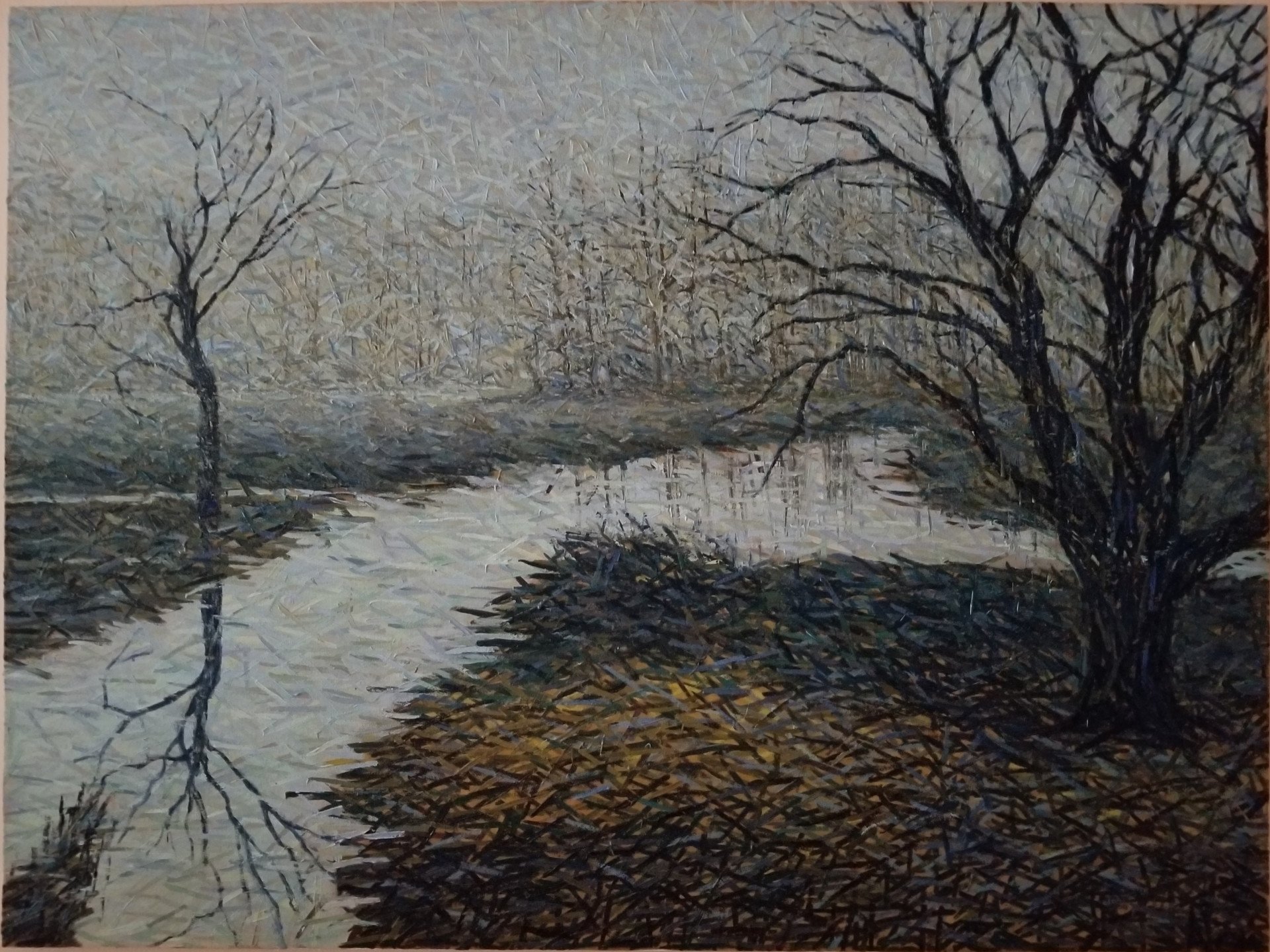 Fall Landscape With Two Trees Painting by Atom Hovhanesyan