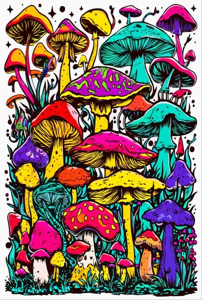 Abstract Nature Mushroom Scene Painting by Viktor Levchenko