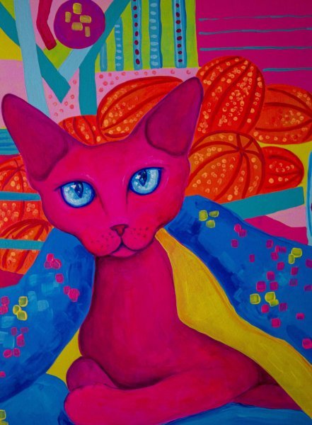 Painting Pink Cat 2025 Painting by Oksana Chumakova