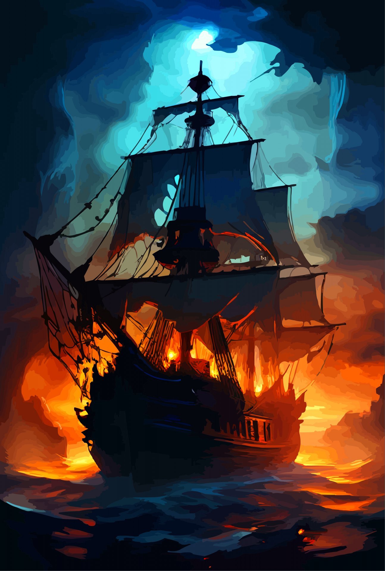 Цифровая картина «Таинственный корабль-призрак на морском пейзаже» - Viktor Levchenko