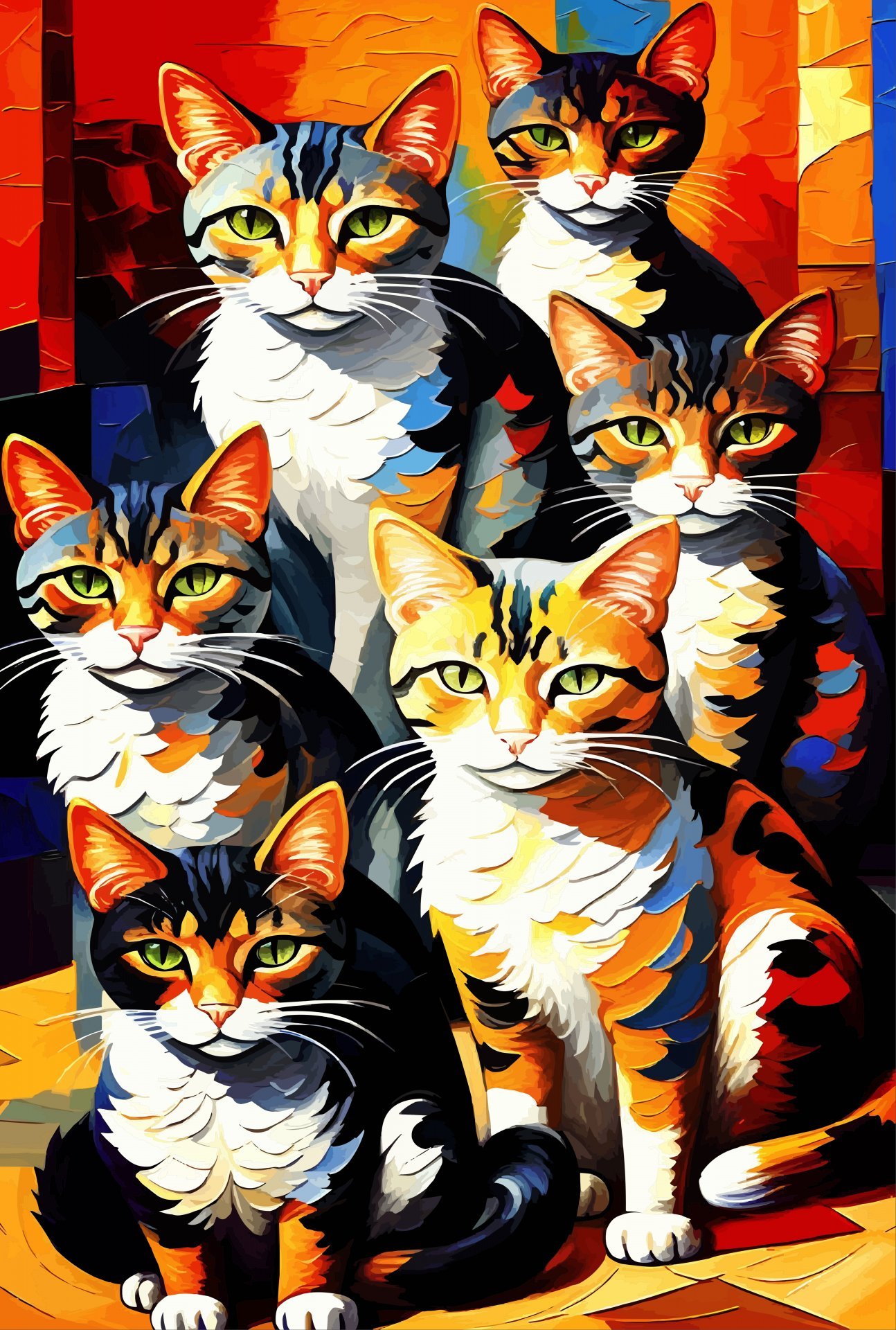 Colorful Gang of Felines Drawing - Viktor Levchenko