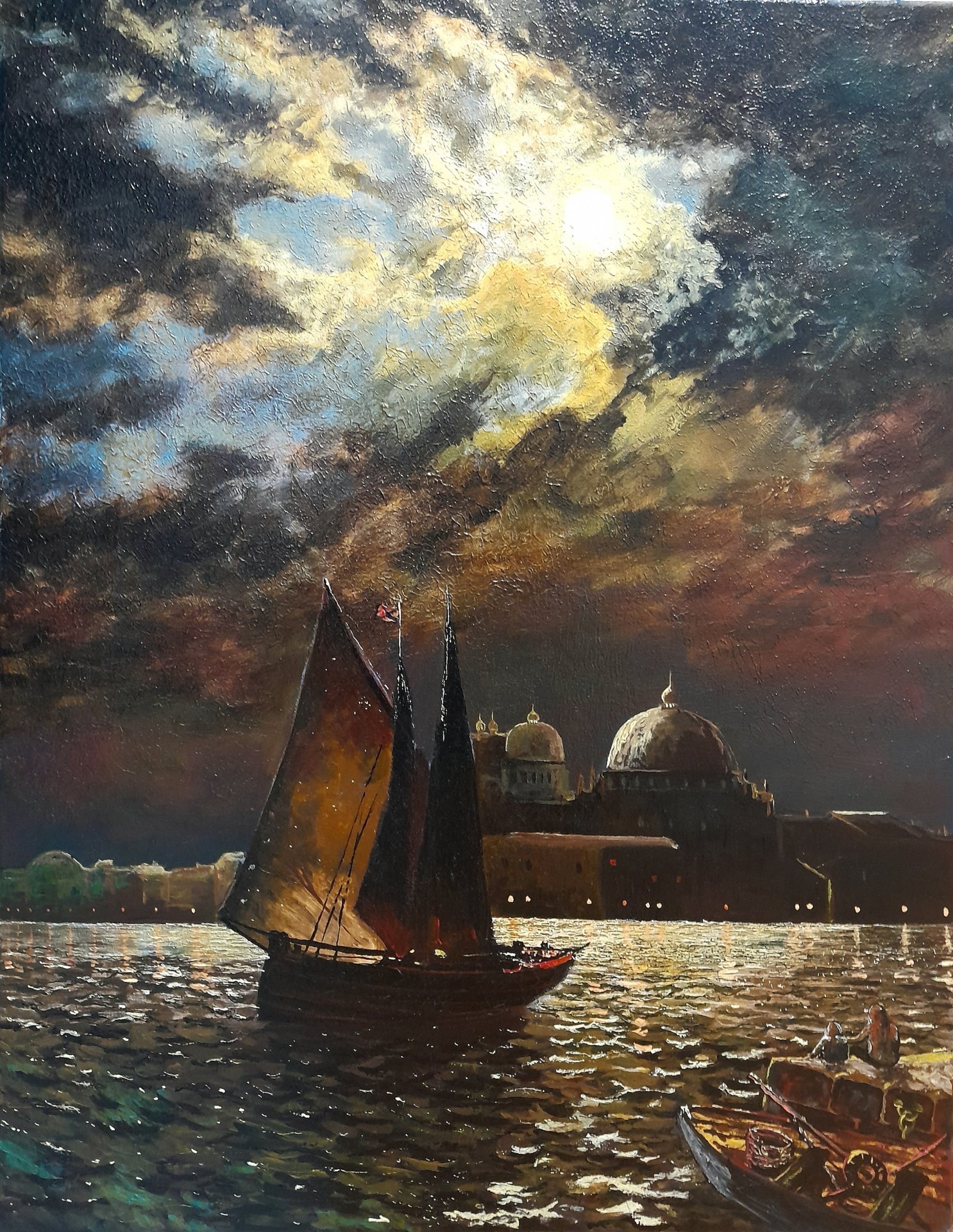 Painting Moonlit Night Painting by Anton Zapotochny(Dovzhenko)