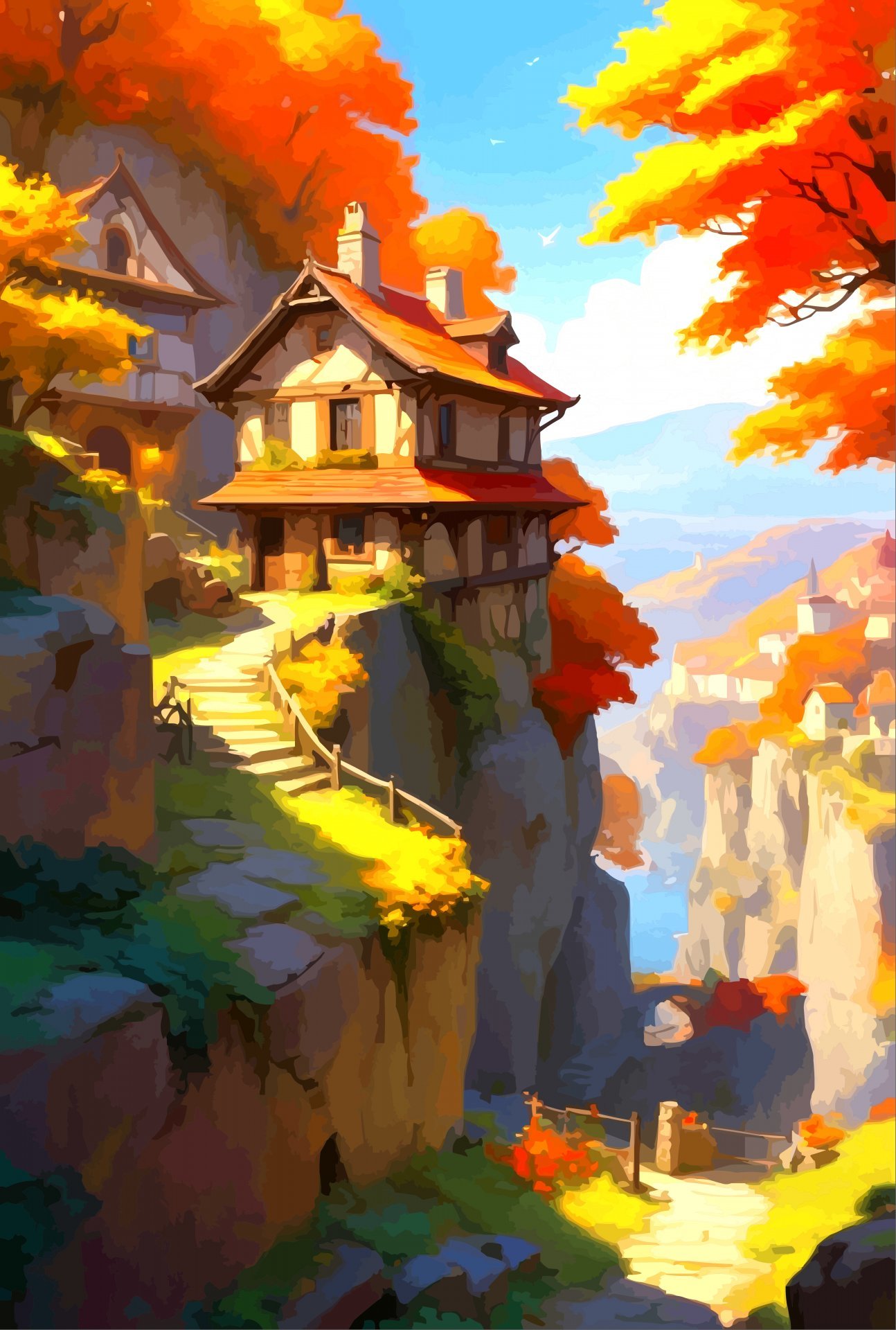 Picturesque Village Cliffs Digital Art - Viktor Levchenko