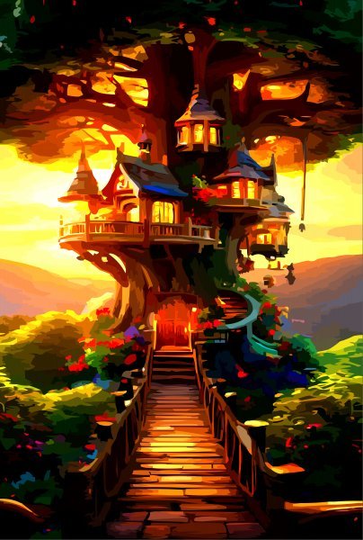 Surreal Sunset Fairy House Digital Art - Viktor Levchenko
