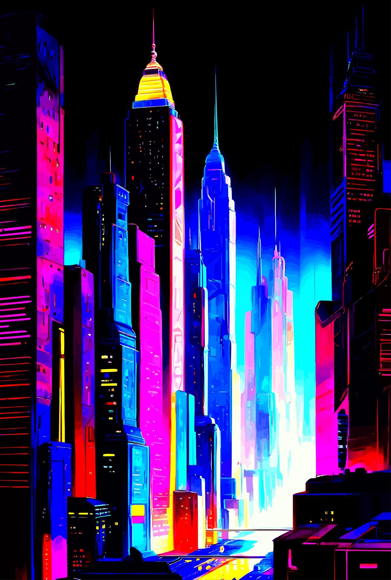 Metropolis Skyline at Night Digital Art - Viktor Levchenko