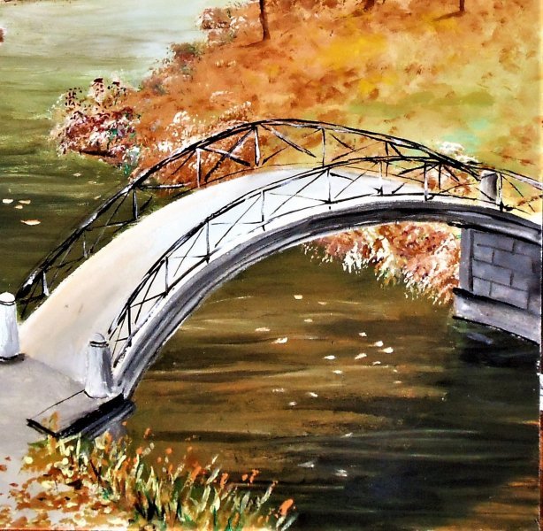 Little bridge in the woods Painting by francesco ottobre