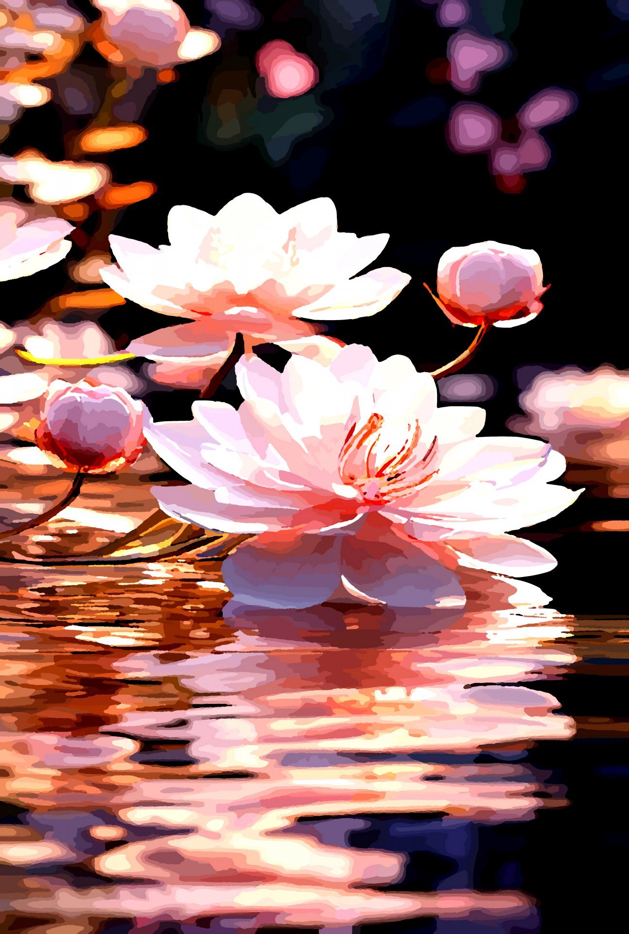 White Petals on Calm Water Digital Art - Viktor Levchenko