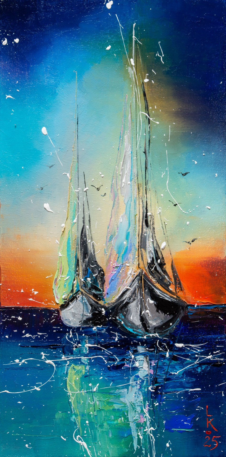 Mystic Sunset Sails Painting by Liubov Kuptsova