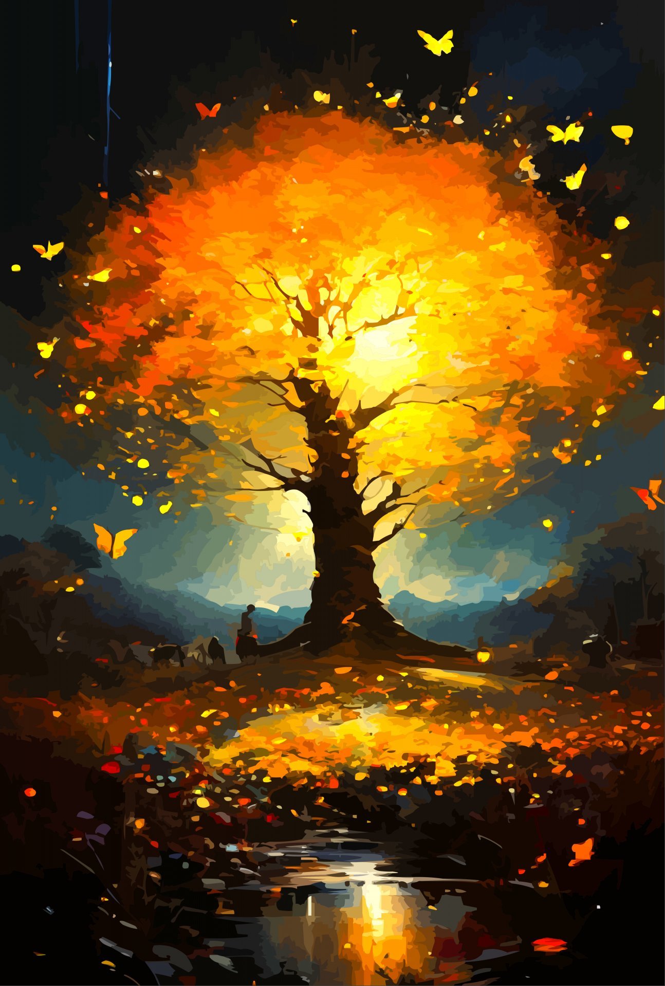 Surreal Tree of Golden Leaves Digital Art - Viktor Levchenko