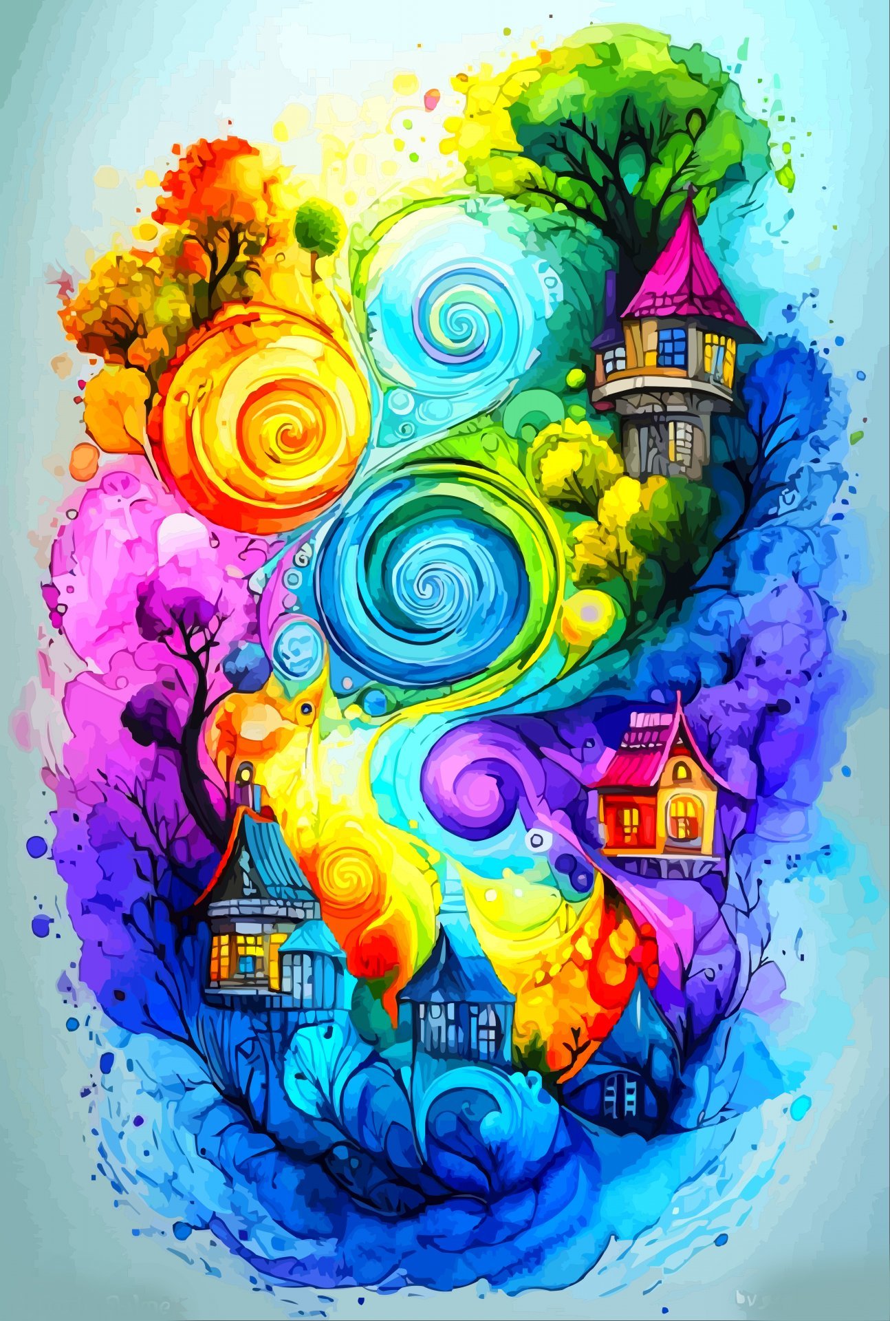 Vibrant Spirals of Rural Life Digital Art - Viktor Levchenko