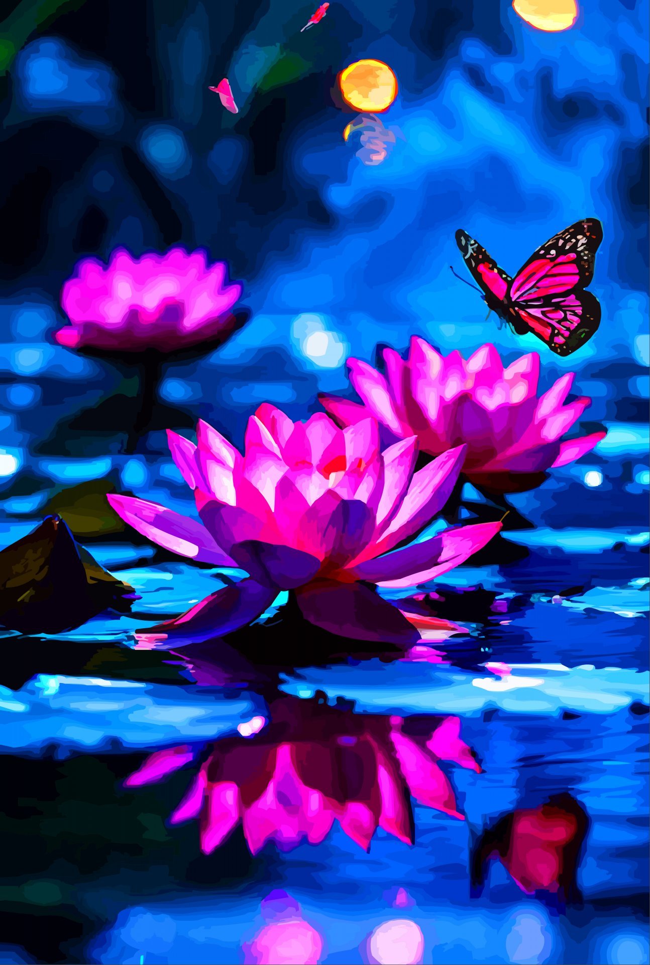 Blue-Violet Lotus Dreamscape Digital Art - Viktor Levchenko