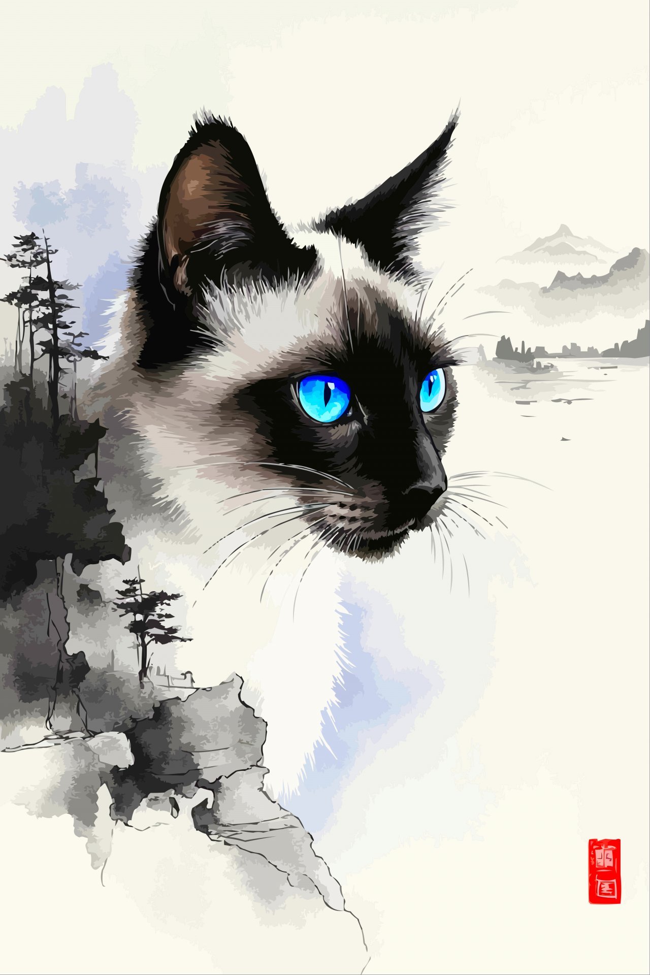 Elegant Siamese Cat Portrait Drawing - Viktor Levchenko