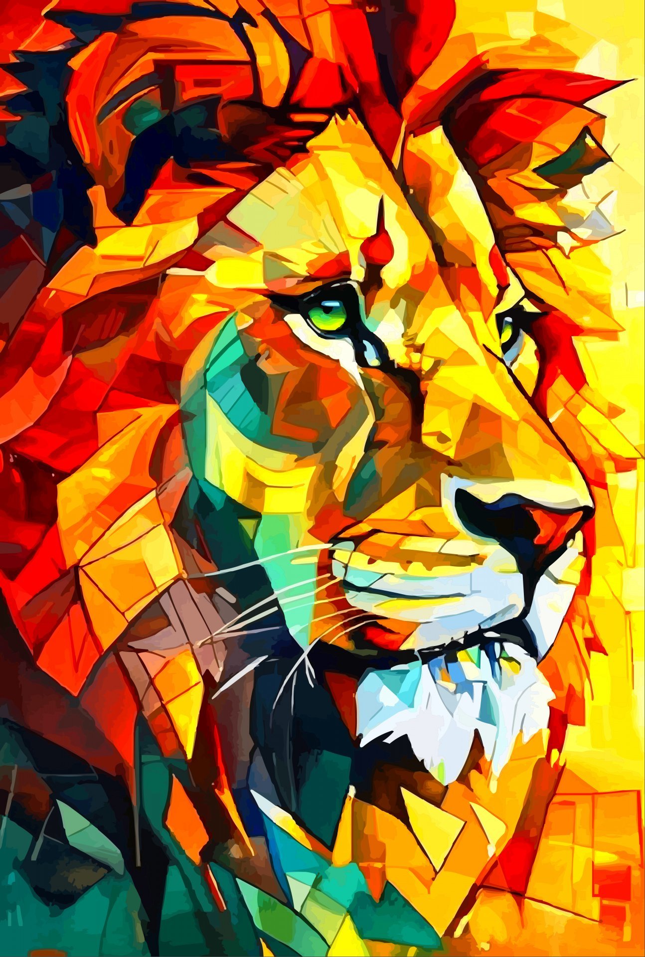 Cubist Lion in Warm Hues Digital Art - Viktor Levchenko
