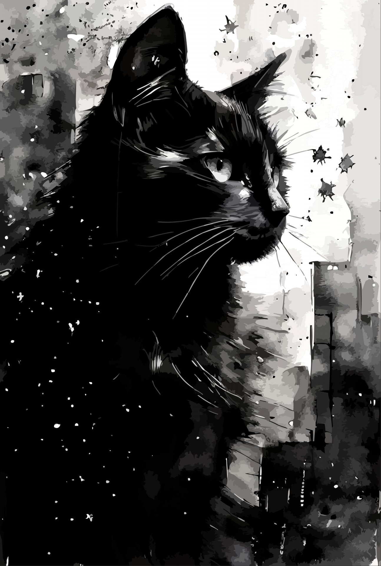 Moonlit Cat Silhouette Digital Art - Viktor Levchenko