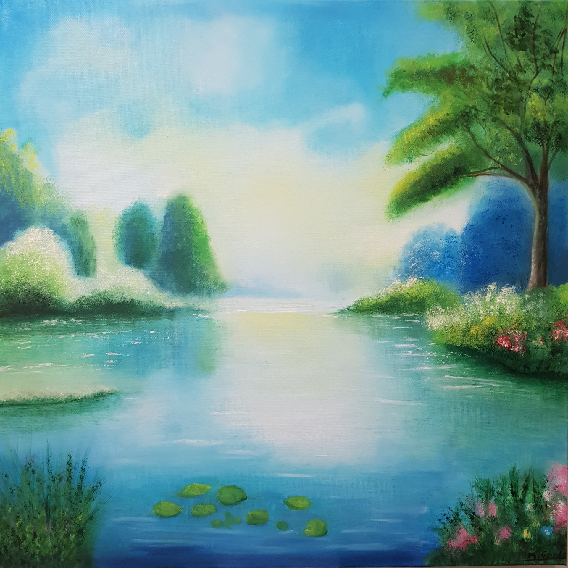 Reflections of the Lake in Summer Painting by Mercedes Gordo