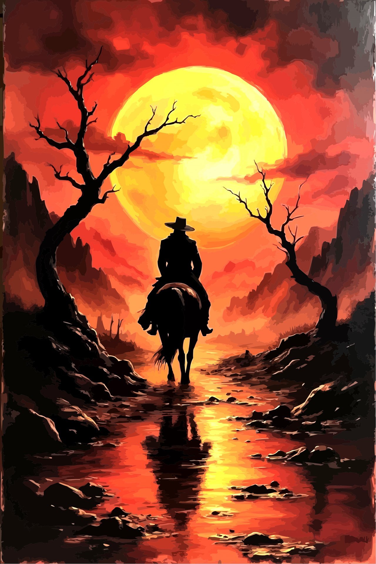 Cowboy Sunset Ride West Digital Art - Viktor Levchenko