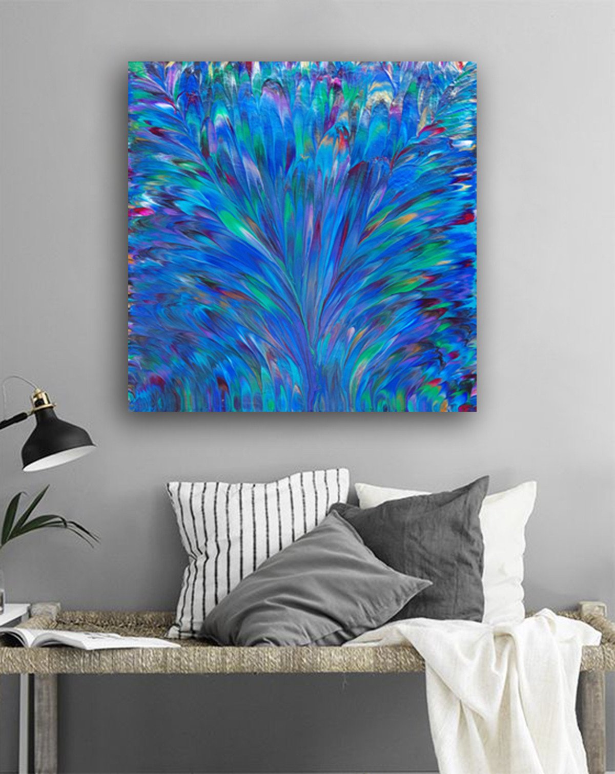 Blue Plume | 24 x 24 IN Painting by Alexandra Romano