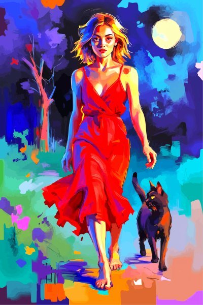 Evening Stroll with Cat Digital Art - Viktor Levchenko